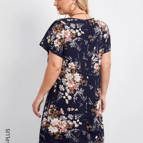 SHEIN | Dresses | Shein Plus Batwing Sleeve Floral Print Dress Size Xl Blue Nwot | Poshmark
